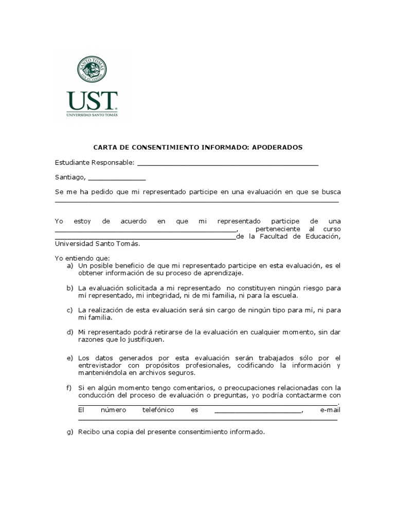Carta de Consentimiento Informado Apoderados PDF | PDF
