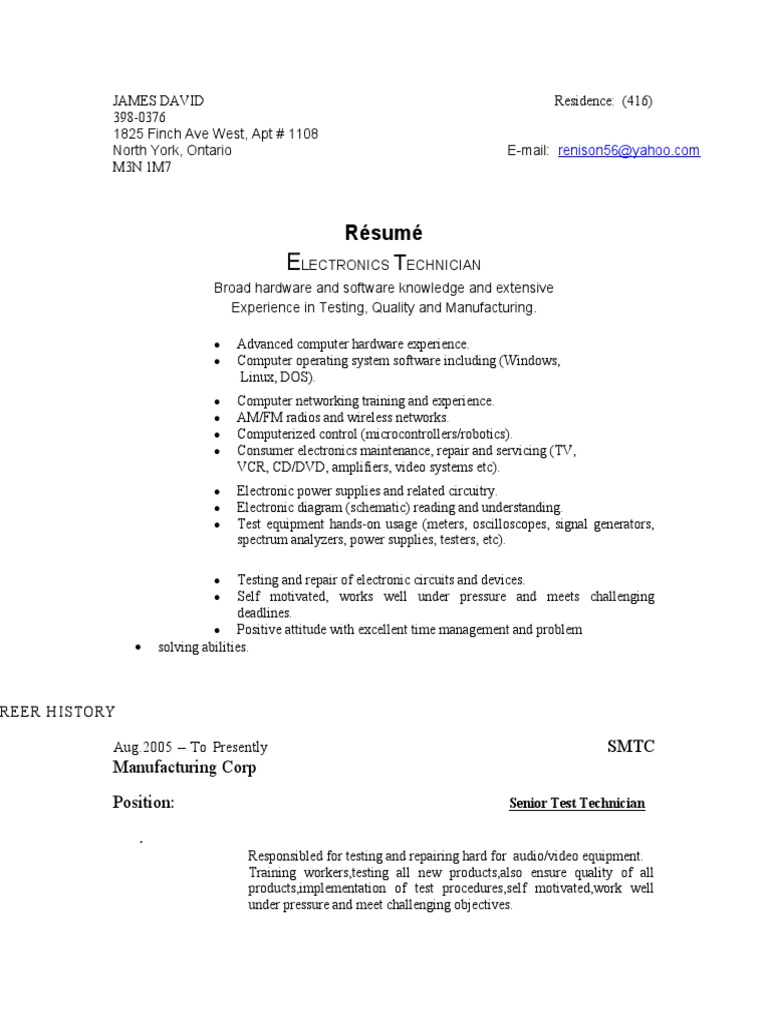 James David My Resume | PDF | Electronics | Electronic Engineering