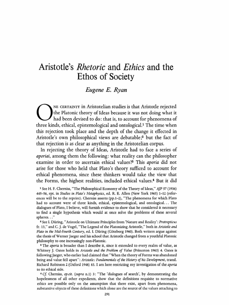 Eugene Ryan - Aristotles Rhetoric and Ethics and The Ethos of Society ...