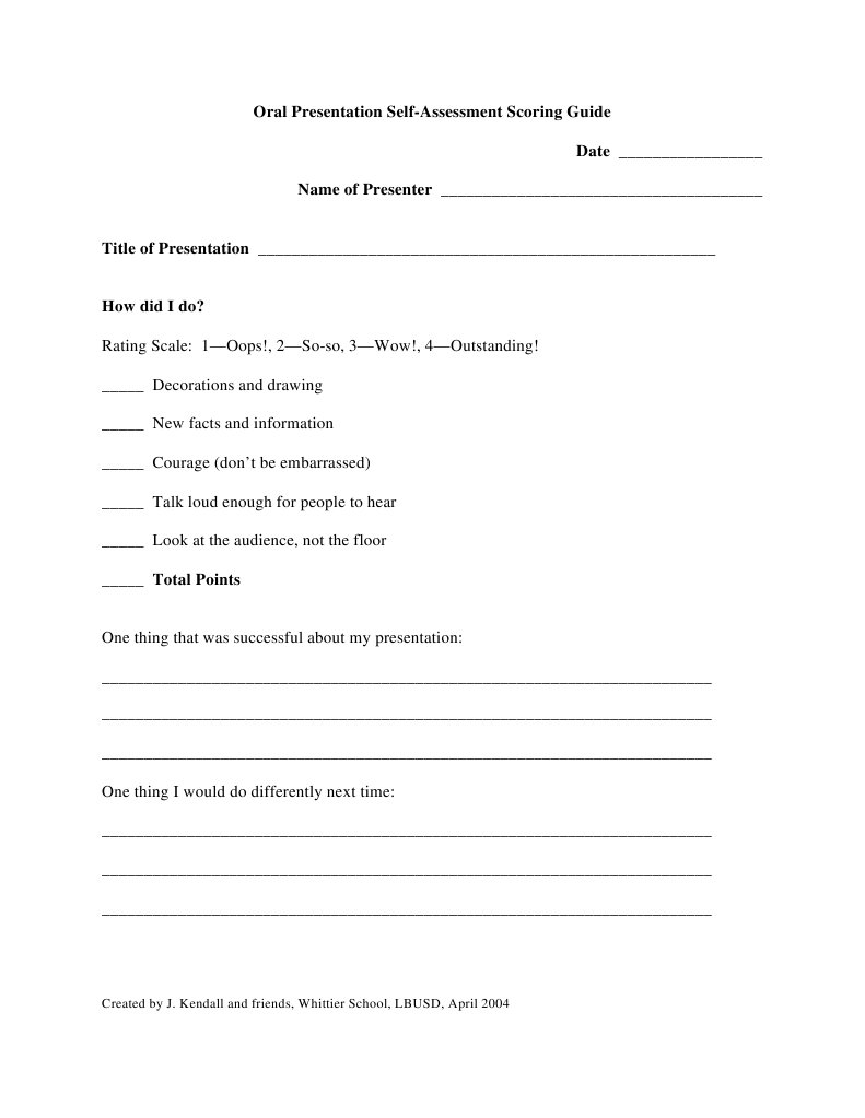 Oral Presentation Self-Assessment Scoring Guide | PDF