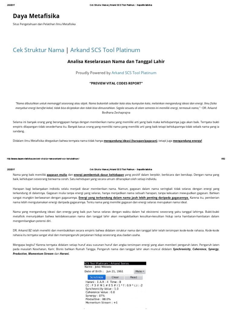 Cek Struktur Nama - Arkand SCS Tool Platinum - Daya Metafisika | PDF