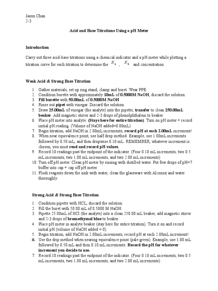 Acid and Base Titrations Using A PH Meter | PDF | Titration | Chemistry