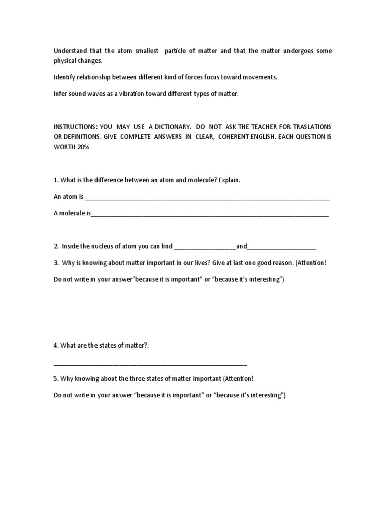 Quiz The Atom and Molecule | PDF
