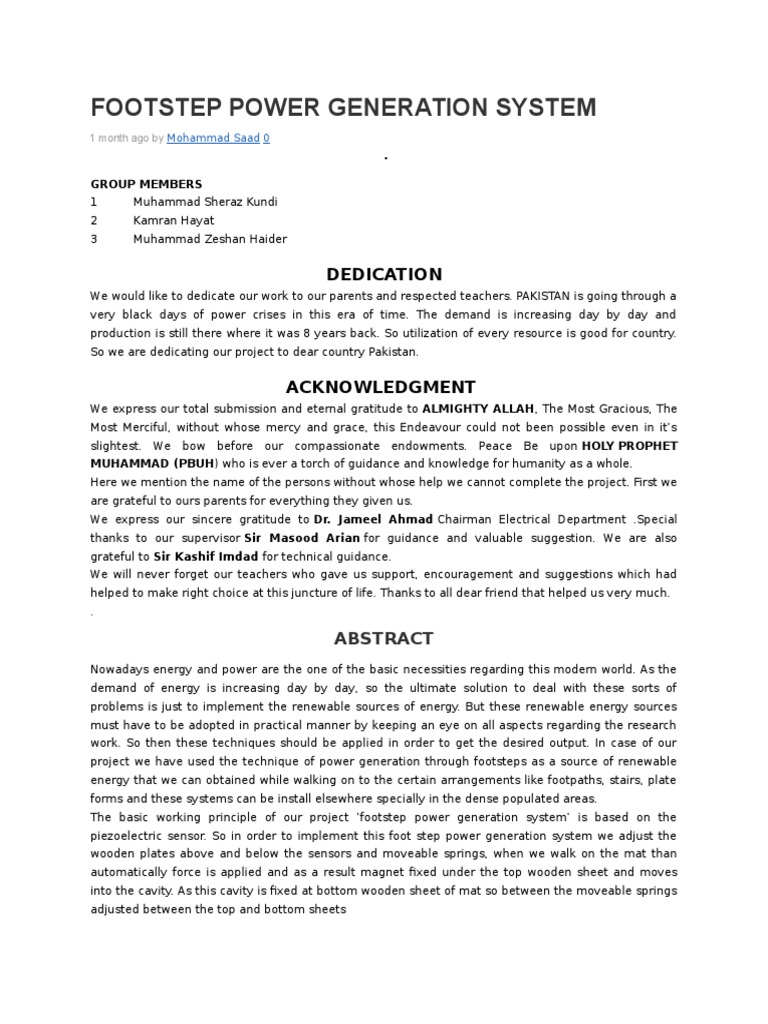 Footstep Power Generation System | PDF | Transformer | Electromagnetic ...