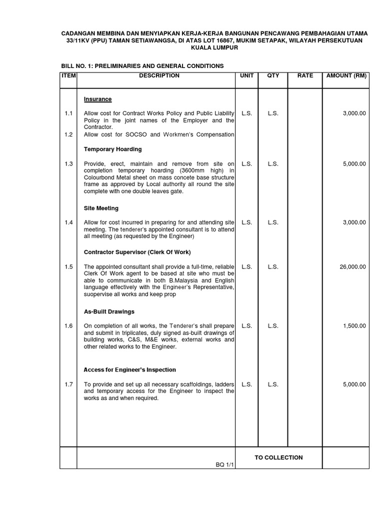 Bill No.1-Preliminaries - Swgsa | PDF | General Contractor | Business
