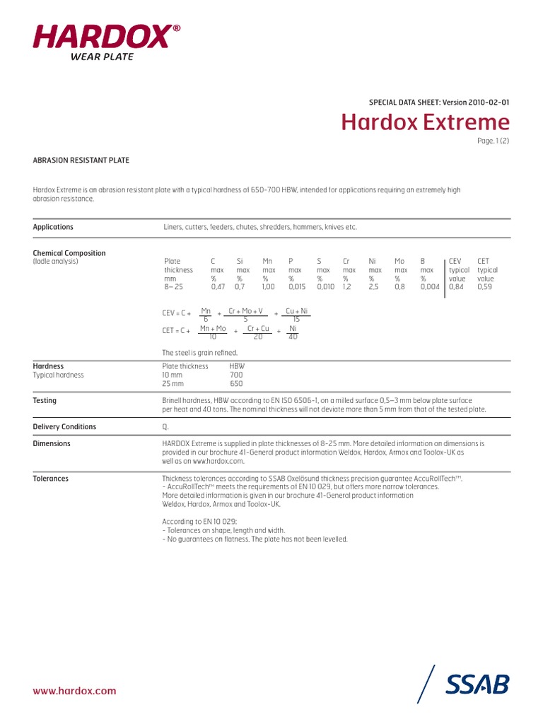 171 HARDOX Extreme UK Data Sheet | Engineering Tolerance | Welding