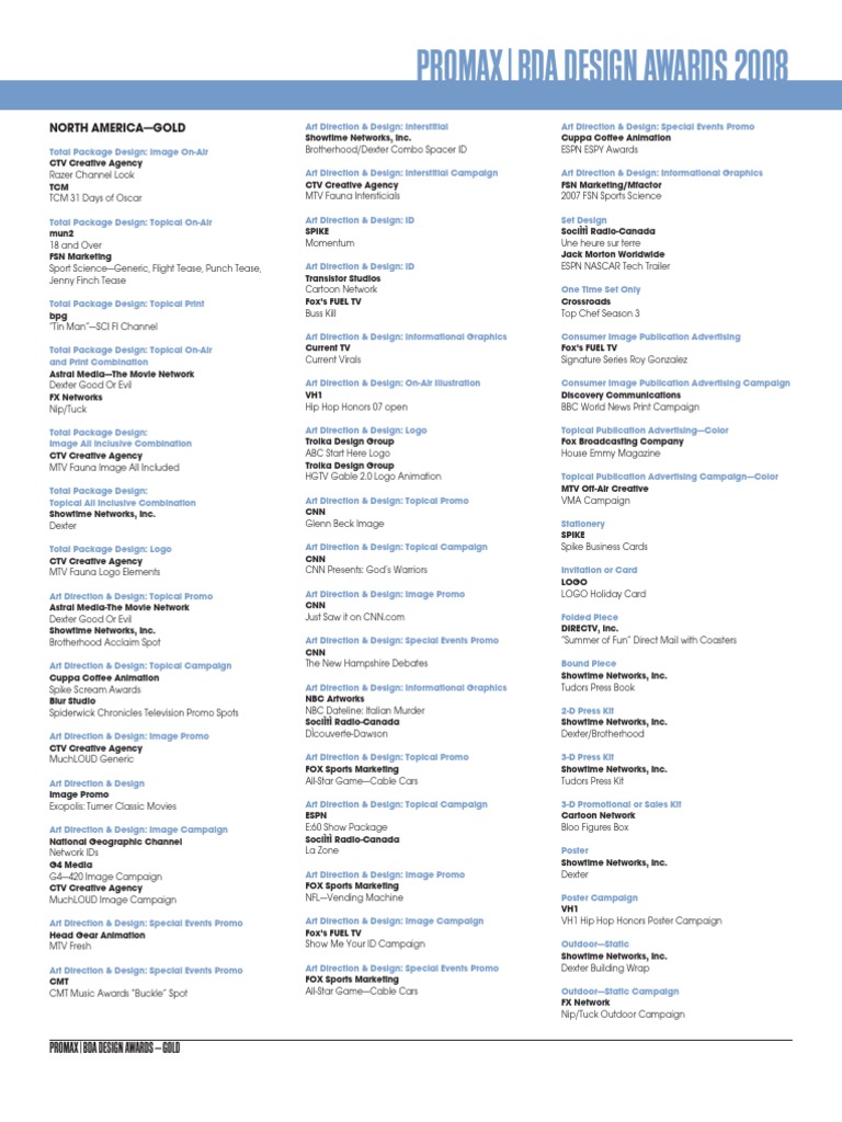 BDA Design Awards Winners | PDF | Fox Broadcasting Company | Television ...