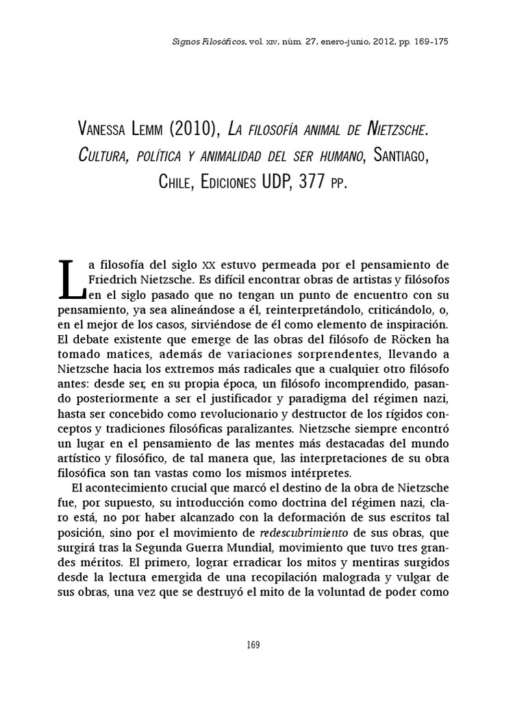 La Filosofía Animal de Nietzsche - Vanessa Lem PDF | PDF | Friedrich ...