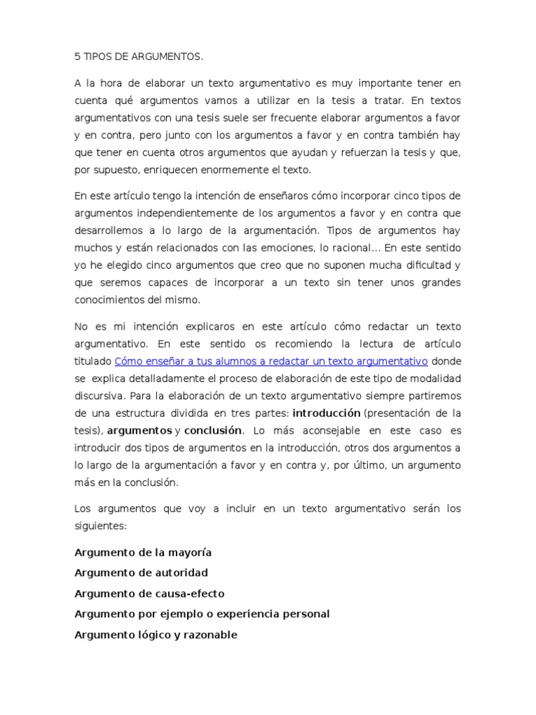 5 Tipos de Argumentos | Teoría de la argumentación | Argumento | Prueba gratuita de 30 días | Scribd