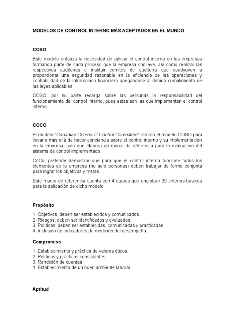 Modelos de Control Interno | PDF | Sistema de informacion | Evaluación