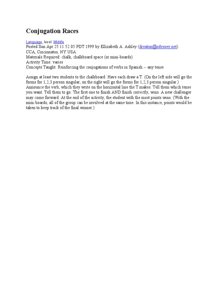 Spanish Verb Conjugation Race Activity | PDF