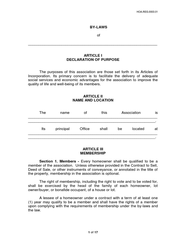 HLURB By-Laws Regular HOA PDF | PDF