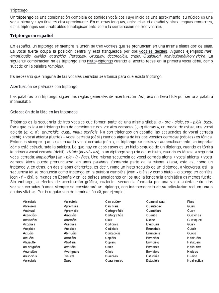 Triptongos en Español: Reglas y Ejemplos | PDF | Filología | Artes del ...