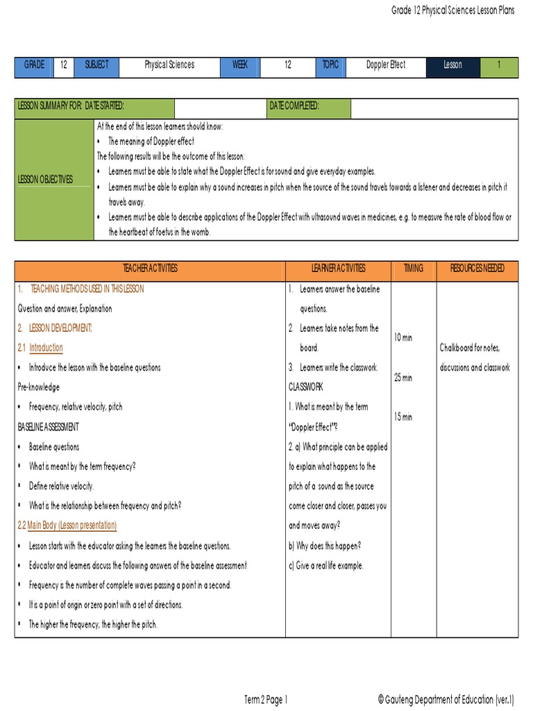 Physical Sciences Grade 12 Term 2 1 | PDF | Doppler Effect | Redshift
