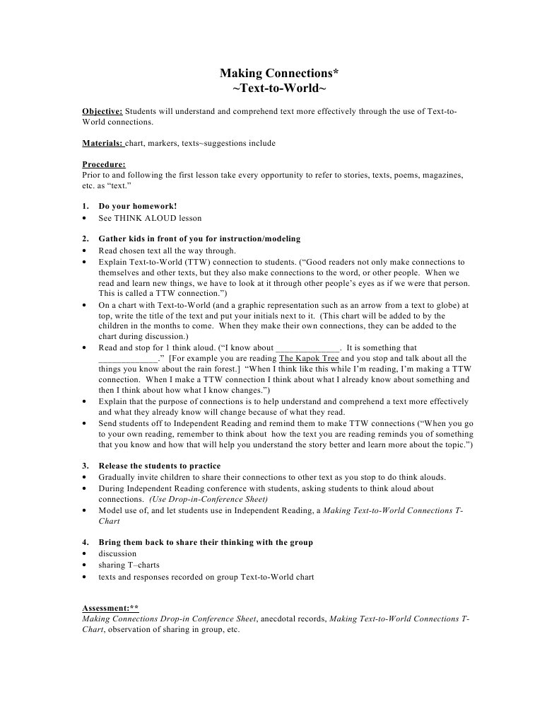 Making Connections Text To World | PDF | Human Communication ...