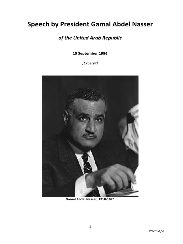 Gamal Abdel Nasser Speech On Suez 15 September 1956 | PDF | Gamal Abdel ...