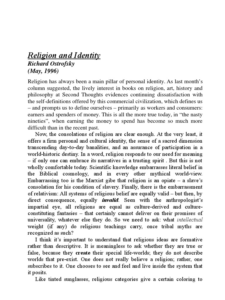 Religion and Identity | PDF | Philosophical Theories | Religion And Belief