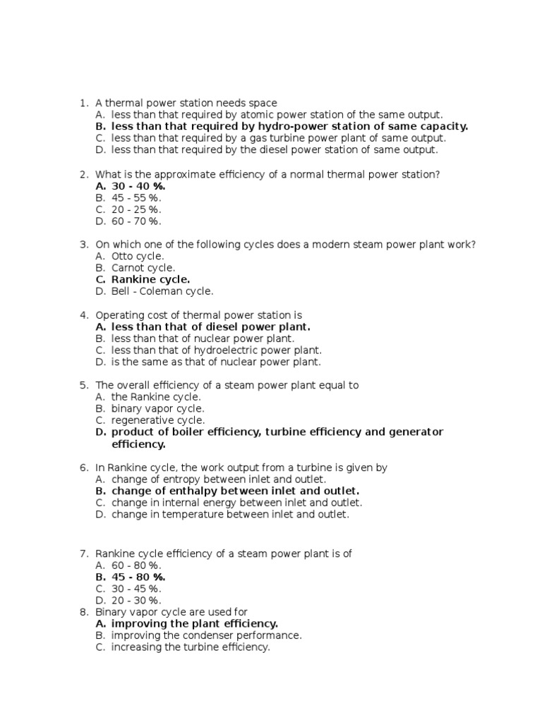 Thermal Power Plant MCQs with Answers | PDF | Boiler | Steam