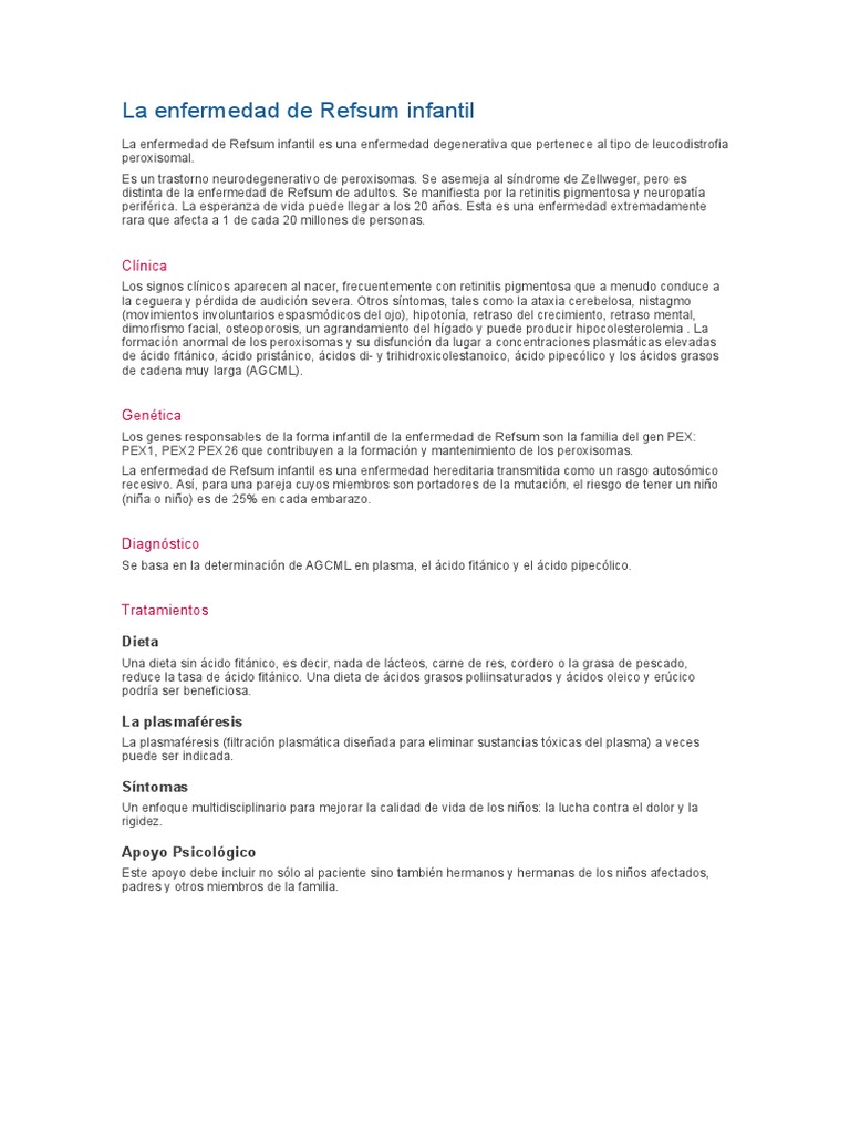 La Enfermedad de Refsum Infantil | PDF | Especialidades Medicas ...