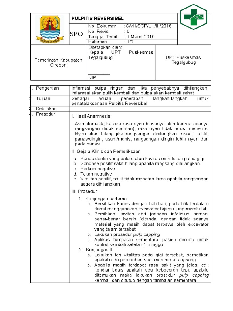 Sop Pulpitis Reversibel | PDF