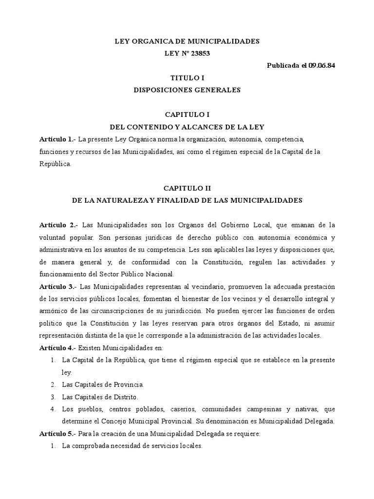 Ley Organica Municipalidades PDF | PDF