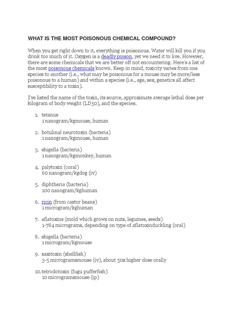 What Is The Most Poisonous Chemical Compound | PDF