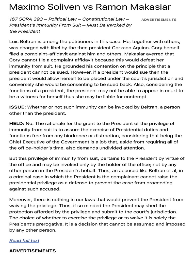 Maximo Soliven Vs Ramon Makasiar | PDF | Politics