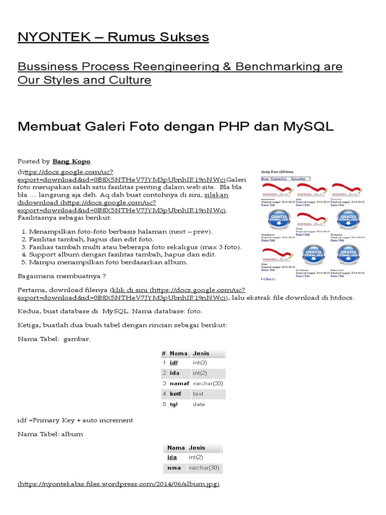Membuat Galeri Foto Dengan PHP Dan MySQL - NYONTEK - Rumus Sukses | PDF ...