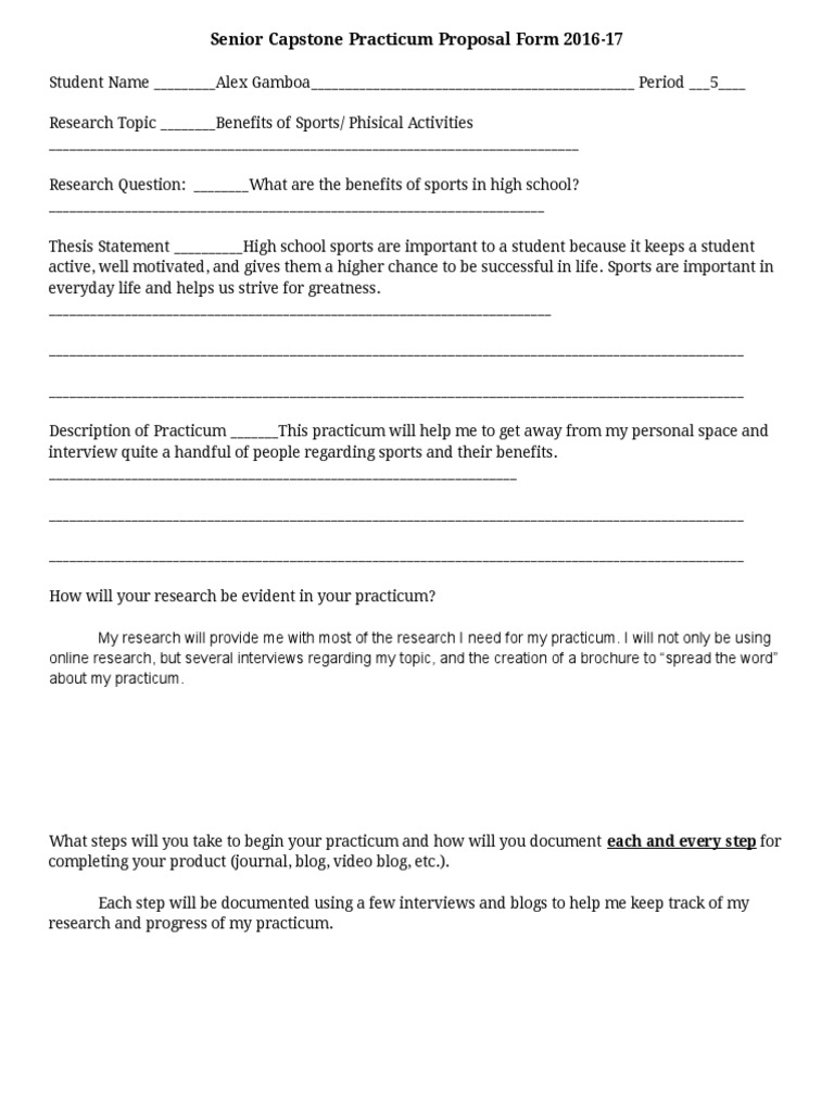 Senior Capstone Practicum Proposal Form 2016-17 | PDF | Cognition ...