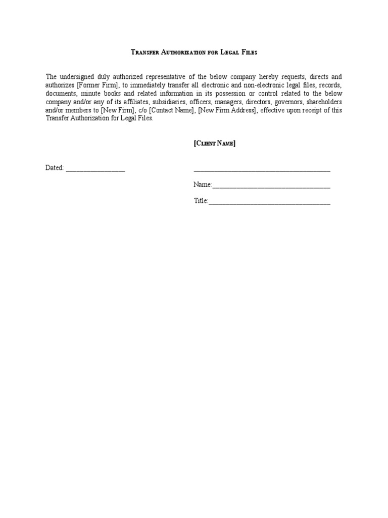 Transfer Authorization For Legal Files | PDF