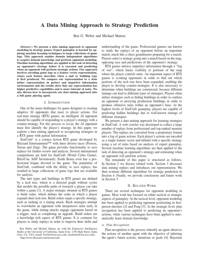 A Data Mining Approach To Strategy Prediction Pdf Statistical Classification Applied