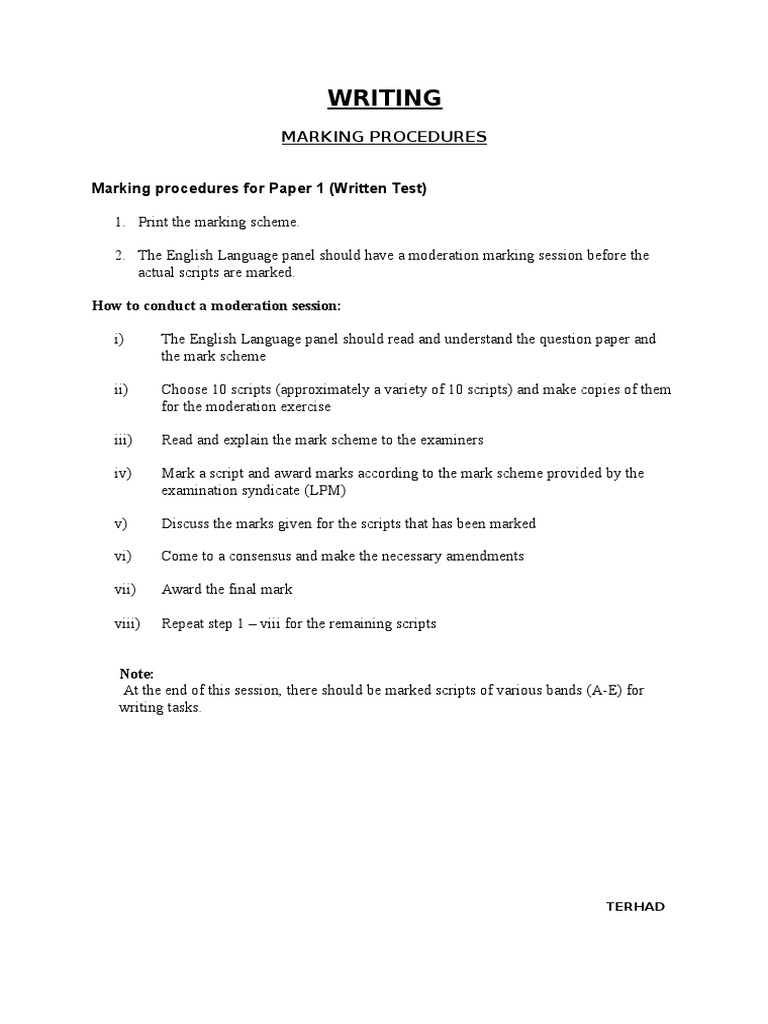 Marking Procedure Writing PDF