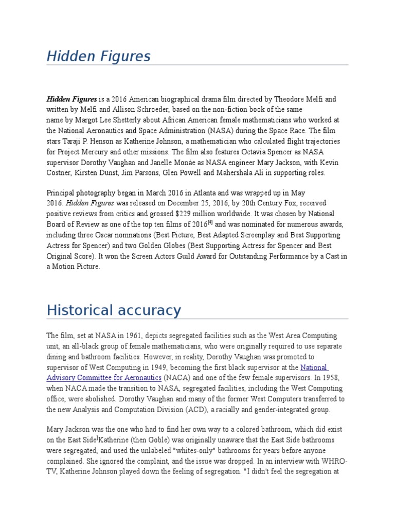 Hidden Figures | PDF | Hidden Figures | Spaceflight
