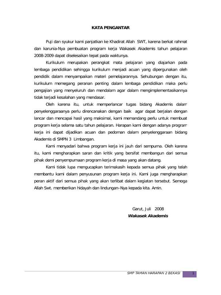 Contoh Program Kerja Kurikulum SMP | PDF