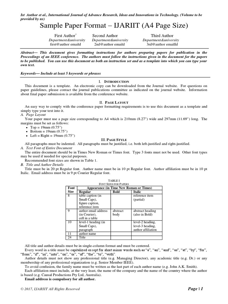 Sample Paper Format - IJARIIT (A4 Page Size) : First Author Second ...