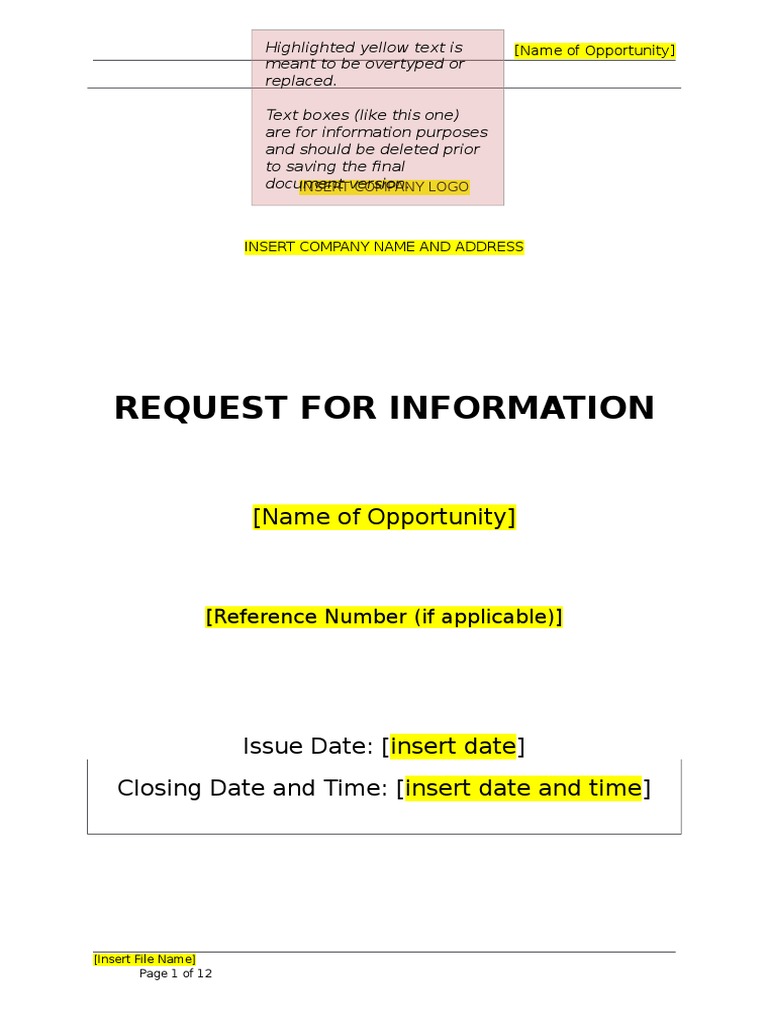 Request For Information Template With Guidance Notes | PDF | Request ...