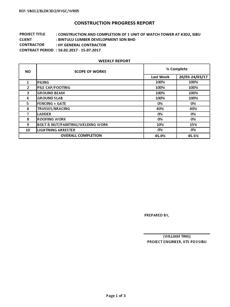 Construction Progress Report