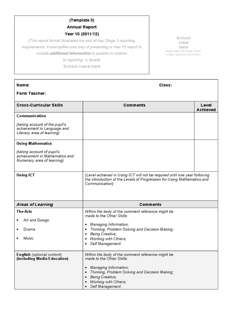 Year 10 Annual Report (2011/12) - Template for Key Stage 3 Reporting ...