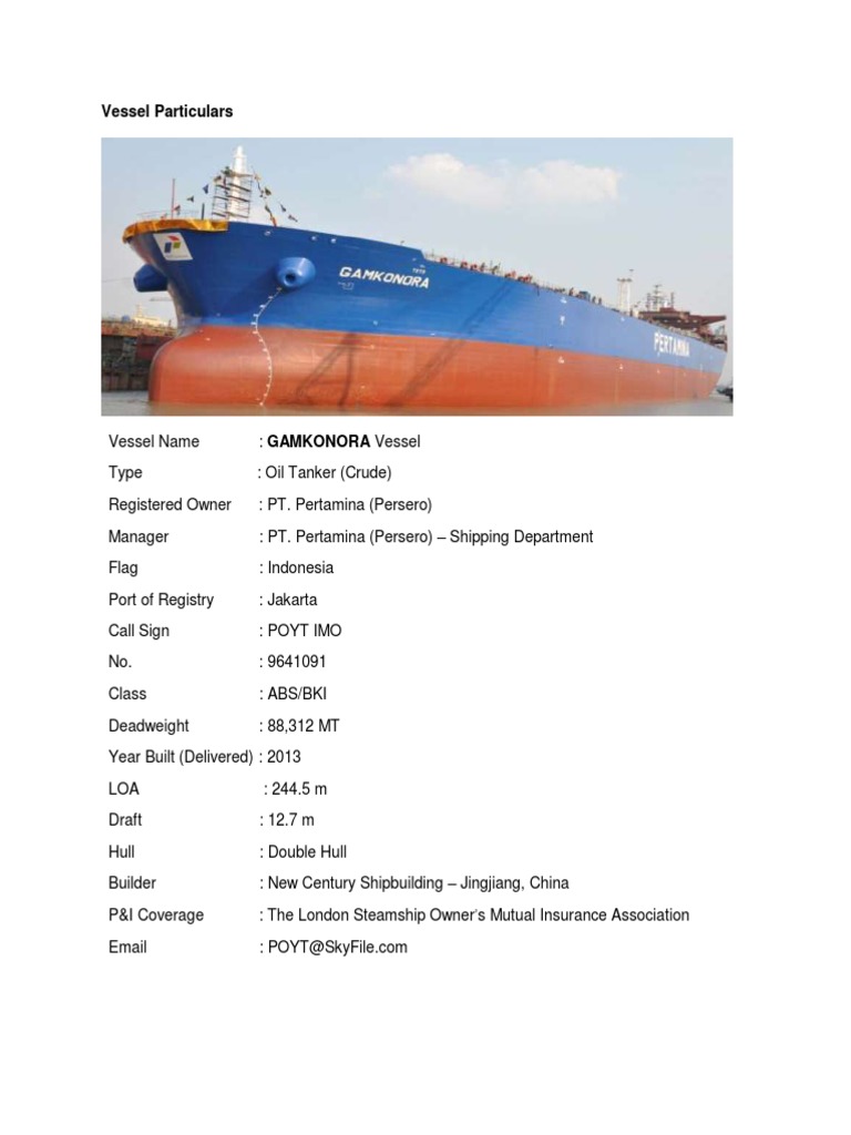 GAMKONORA Oil Tanker Details | PDF