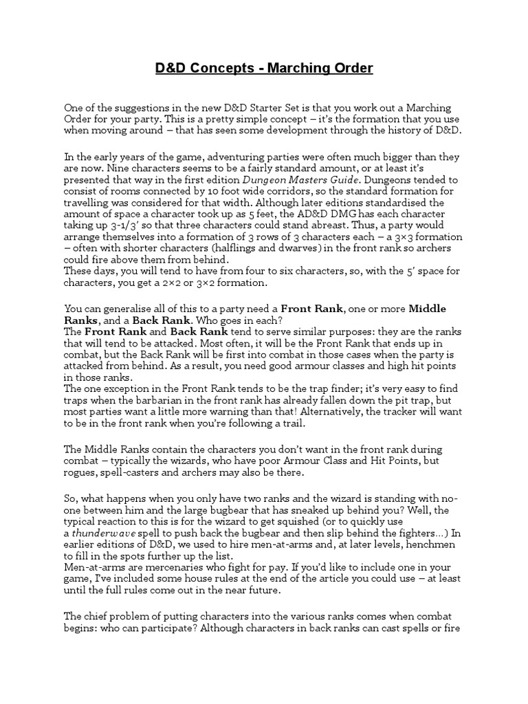 D&D Concepts - Marching Order | PDF | Dungeons & Dragons | Role Playing ...
