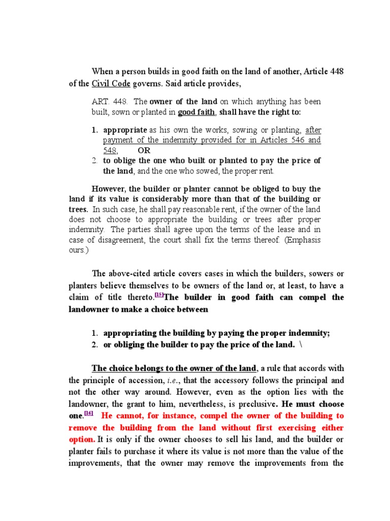 Analysis of Article 448 of the Civil Code: Rights of a Builder in Good ...