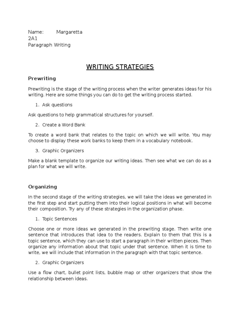 Writing Strategies: Name: Margaretta 2A1 Paragraph Writing | PDF ...