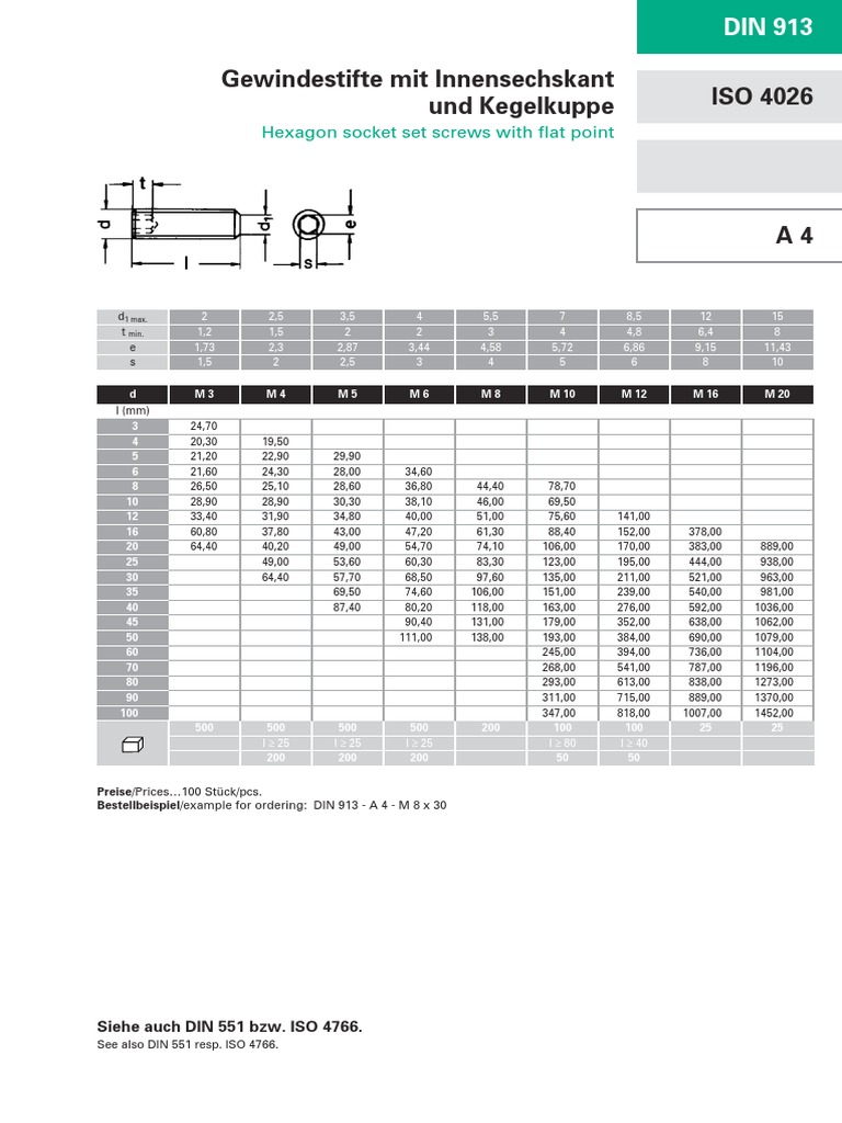 ISO 4026 Gewindestifte Mit Innensechskant Und Kegelkuppe: Hexagon Socket Set Screws With Flat ...