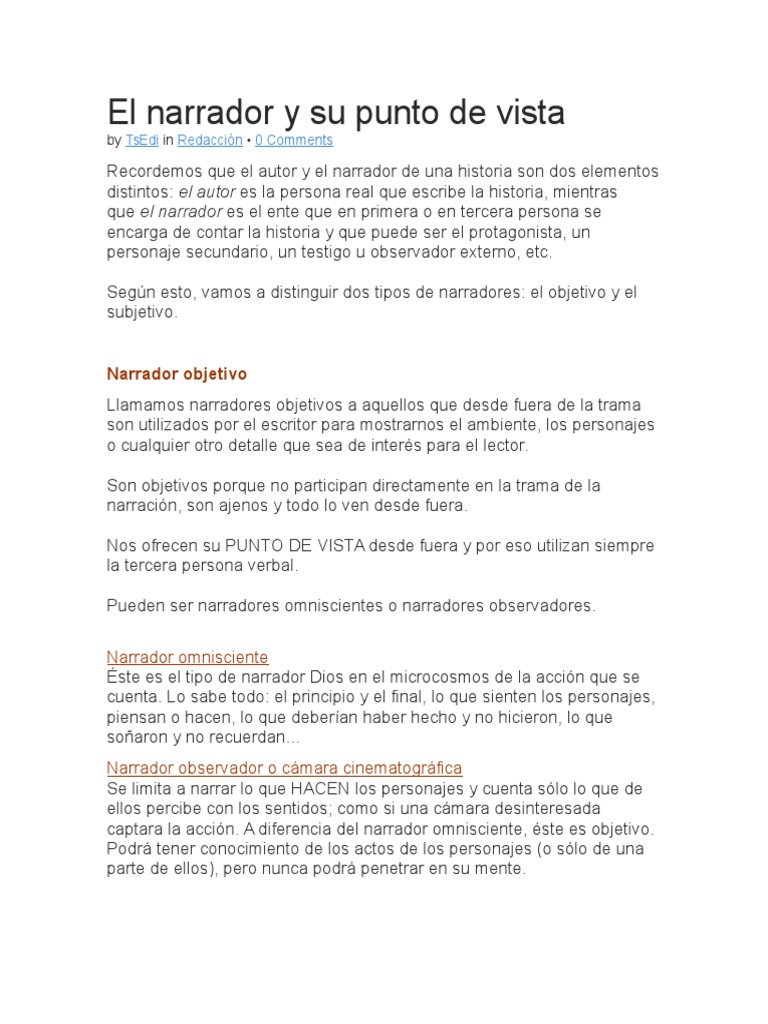 El Narrador y Su Punto de Vista | PDF | Narración | Semiótica