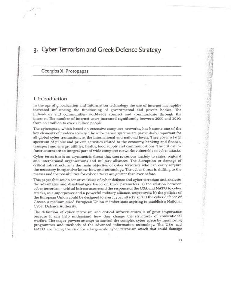 Cyber Terrorism and Greek Defence Strategy | PDF | Cyberwarfare | Security