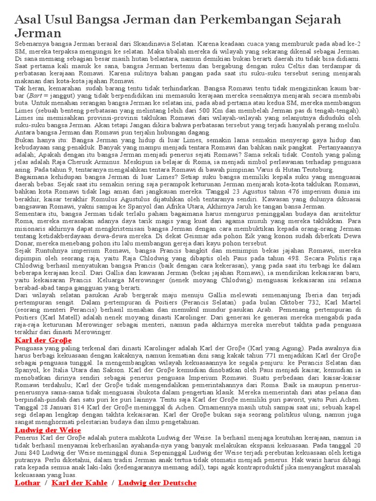 Asal Usul Bangsa Jerman Dan Perkembangan Sejarah Jerman | PDF