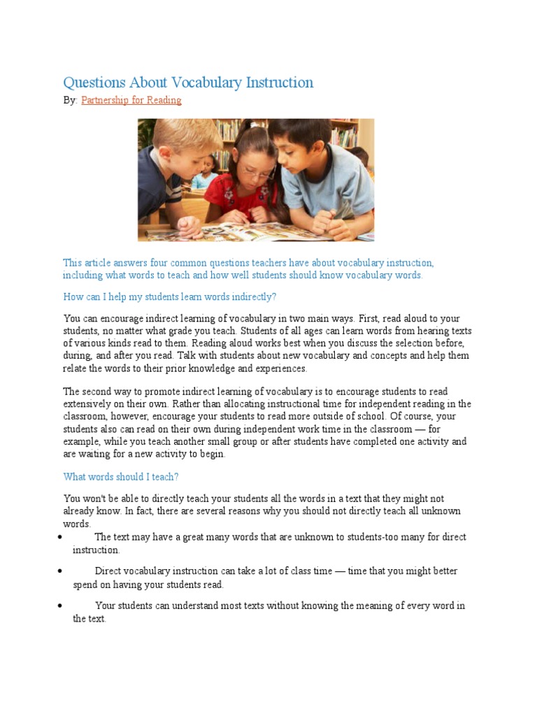 Vocabulary Instruction for Teachers | PDF | Reading (Process) | Vocabulary