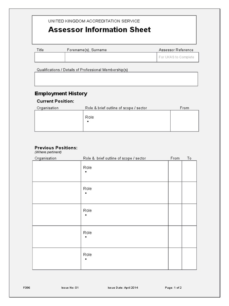 Assessor Information Sheet: Employment History | PDF