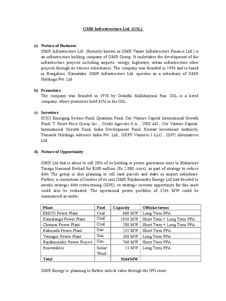 GMR Infrastructure Ltd. (GIL) | PDF | Venture Capital | Corporate Finance