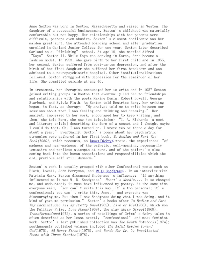 Anne Sexton | PDF | English Language Literature | Poetry